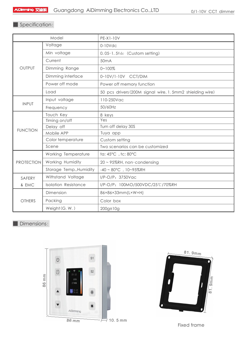 0-10V Intelligent CCT Dimmer PE-X1-10V